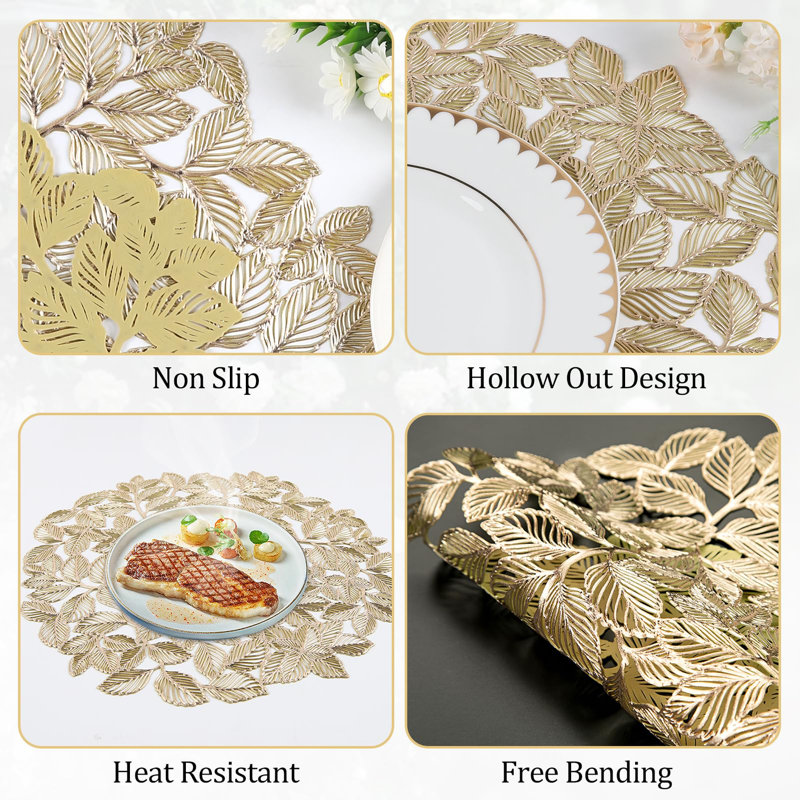 UZOPAL Set of 6 Gold Leaf Metallic Placemats | Wayfair
